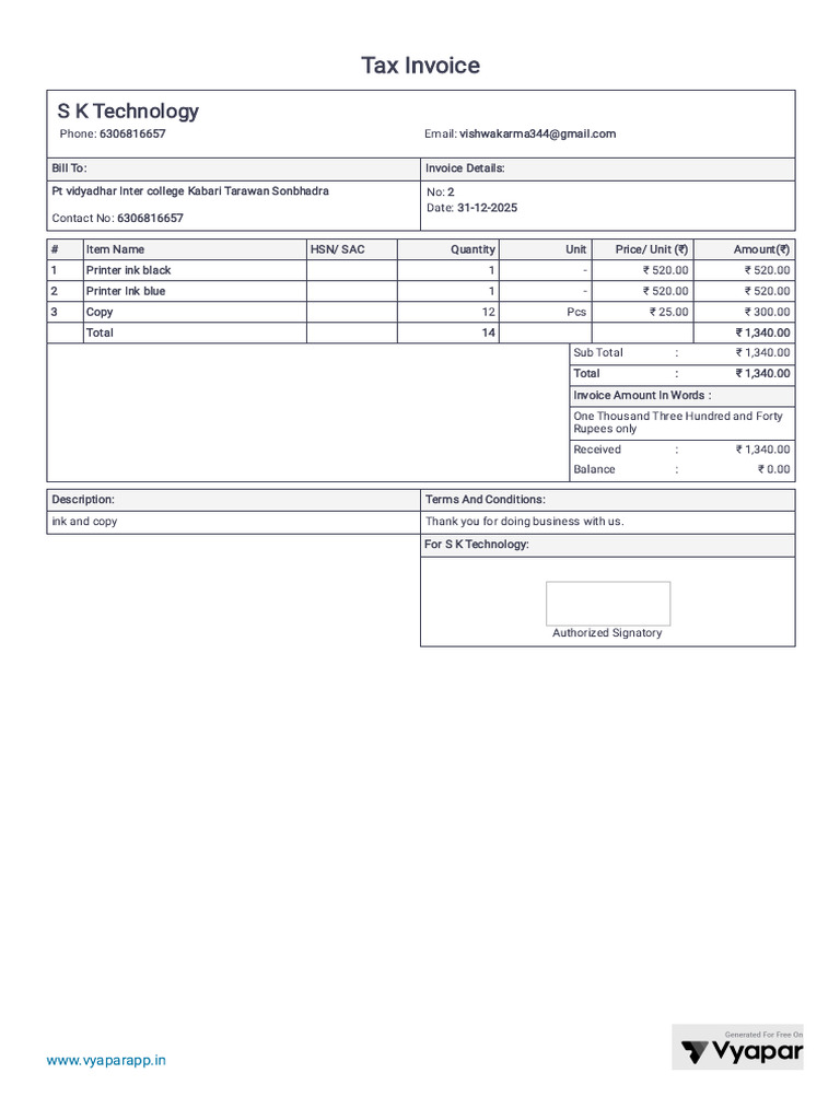 Tax Invoice for S K Technology Services | PDF