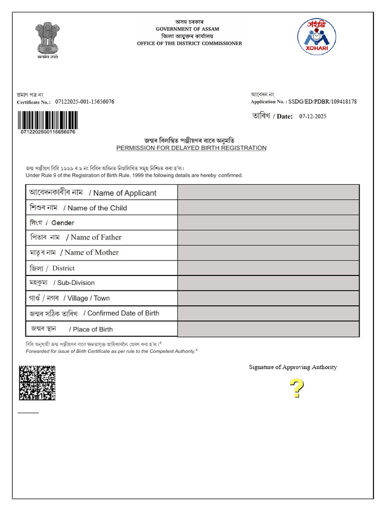 Delayed Birth Registration Permission Nagaon | PDF | Privacy ...