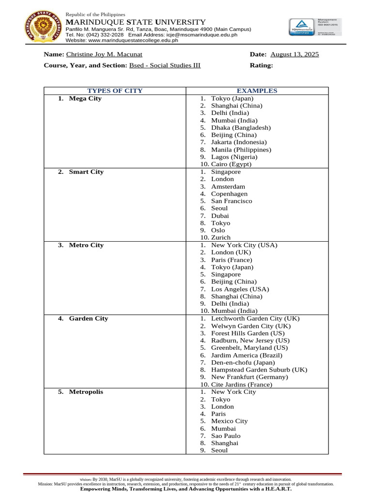 Types of Cities: A Global Overview | PDF