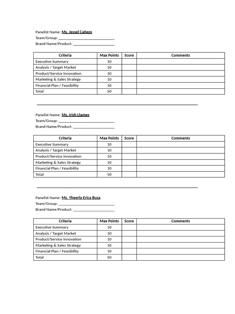 Panelist Evaluation Criteria Template | PDF