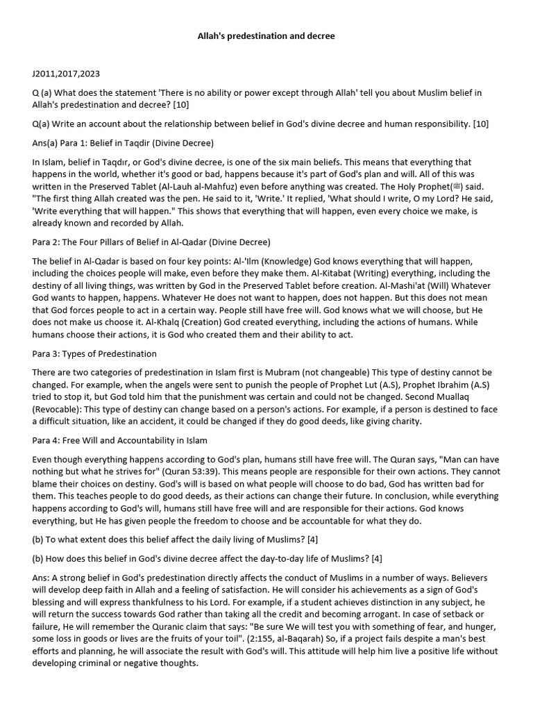 Allah's Predestination and Decree | PDF | God In Islam | Spirituality