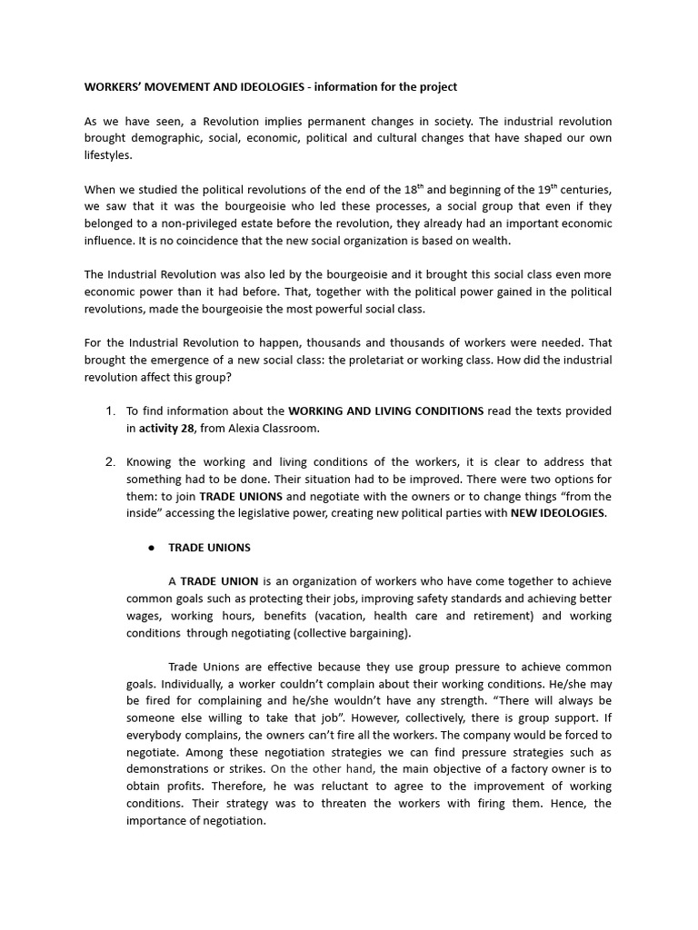Workers' Movement and Ideologies Overview | PDF | Communism | Socialism