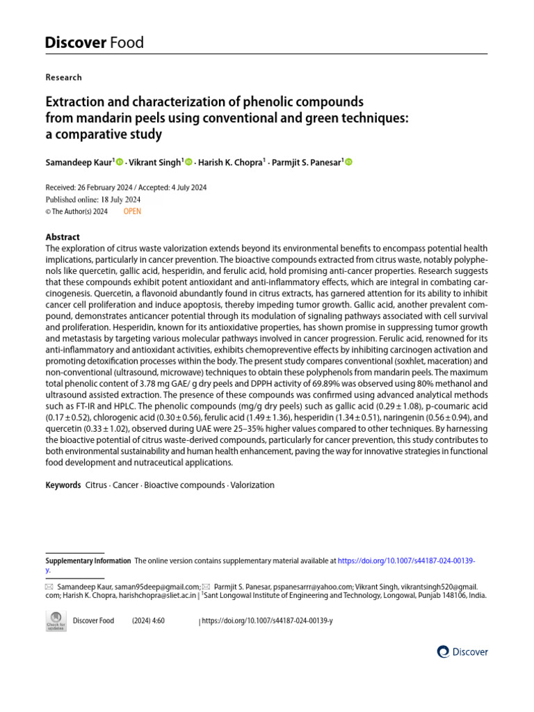 Extraction of Bioactive Compounds from Mandarin Peels | PDF ...