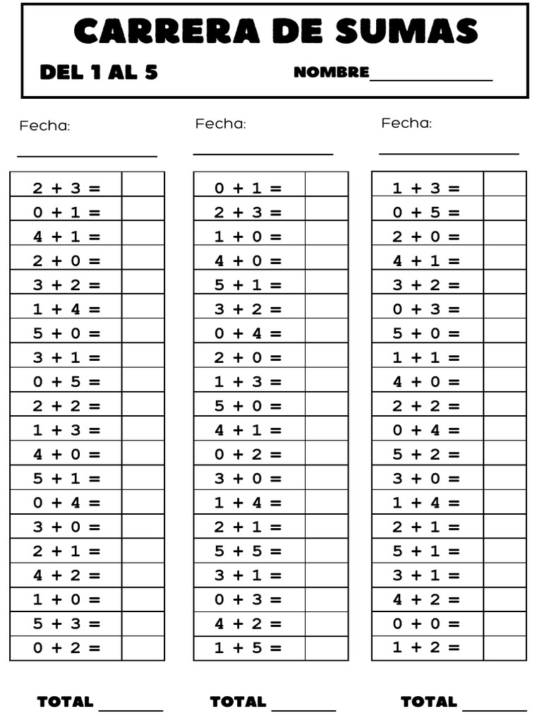 Sumas del 1 al 5 para Niños | PDF