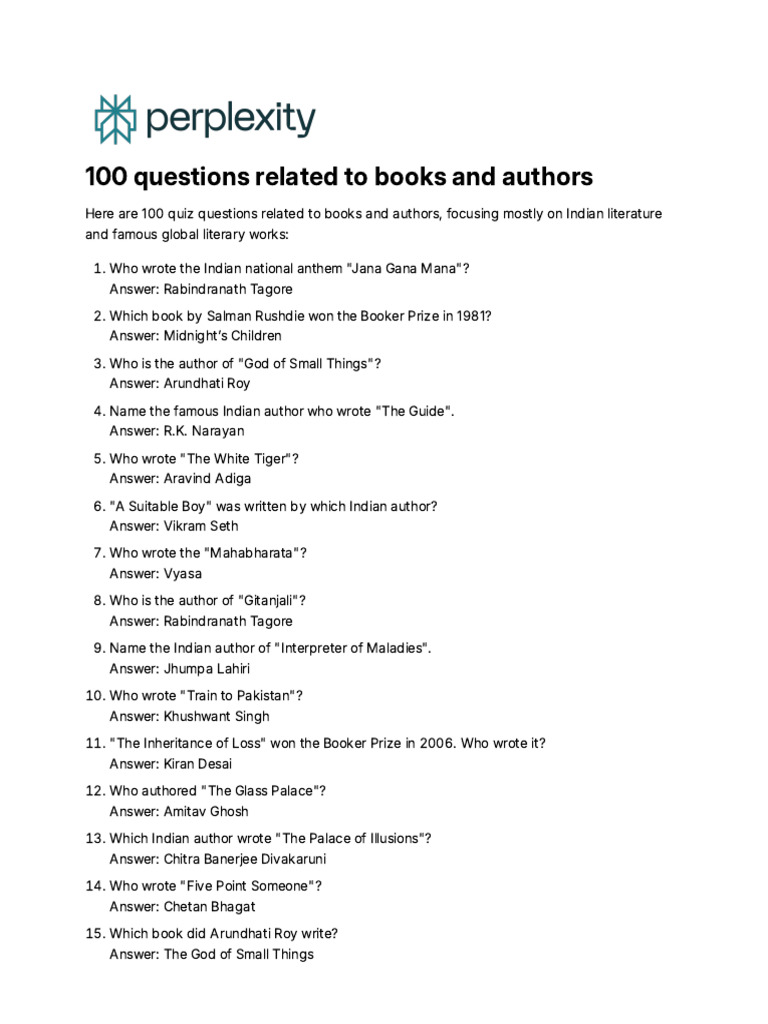 100 Quiz Questions on Literature | PDF | Novels