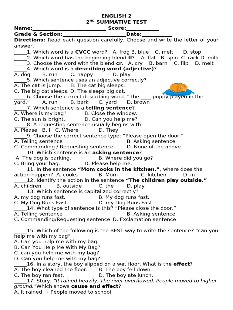 English 2 Summative Test Questions | PDF