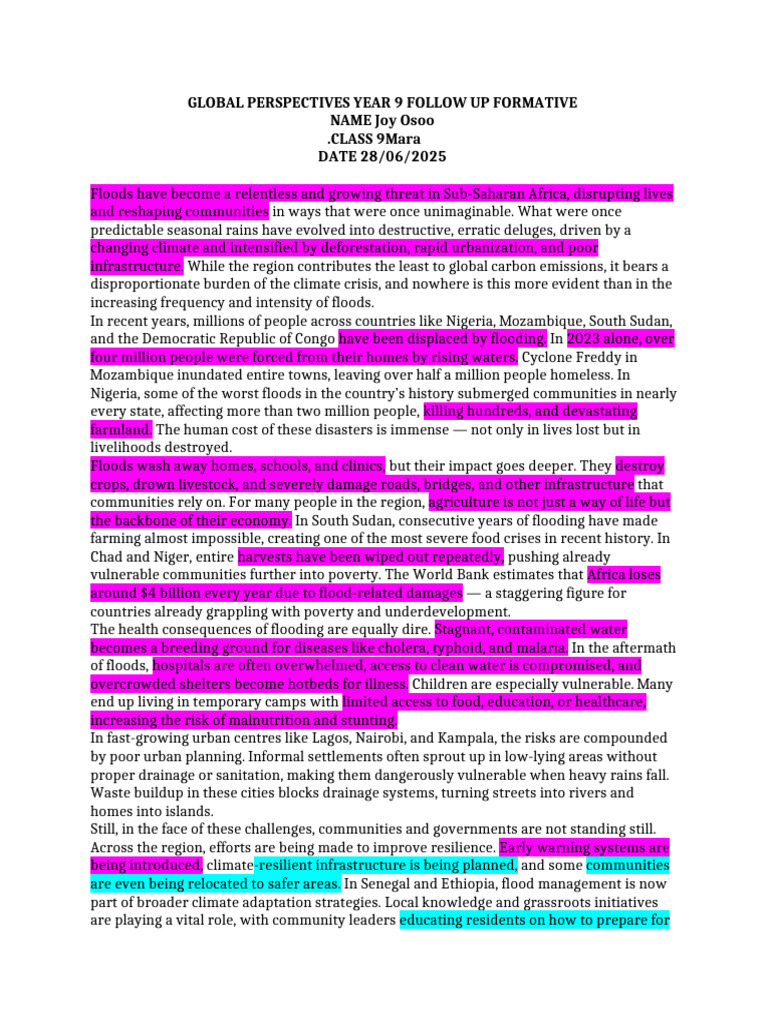 Global Perspectives Year 9 Formative | PDF | Flood | Climate Change