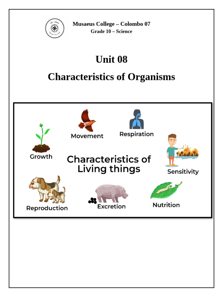 Characteristics of Living Organisms | PDF | Excretion | Sexual Reproduction