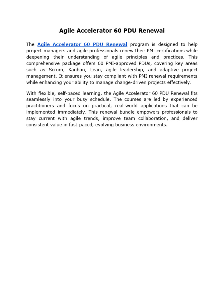 Agile Accelerator: 60 PDU Renewal Program | PDF