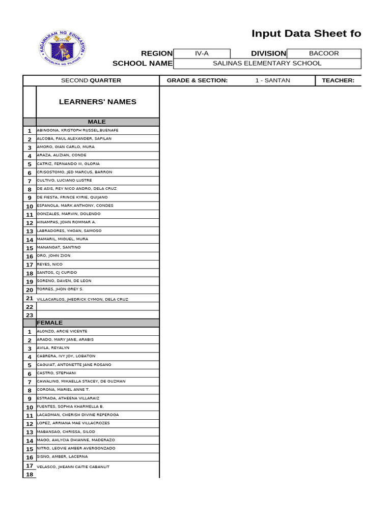 Class Record 2nd Quarter (Grade 1 - Lily) | PDF