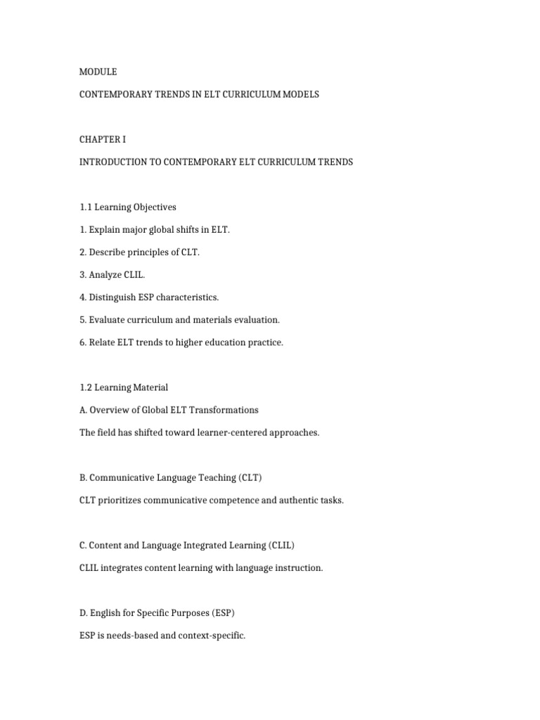 ELT Curriculum Trends | PDF