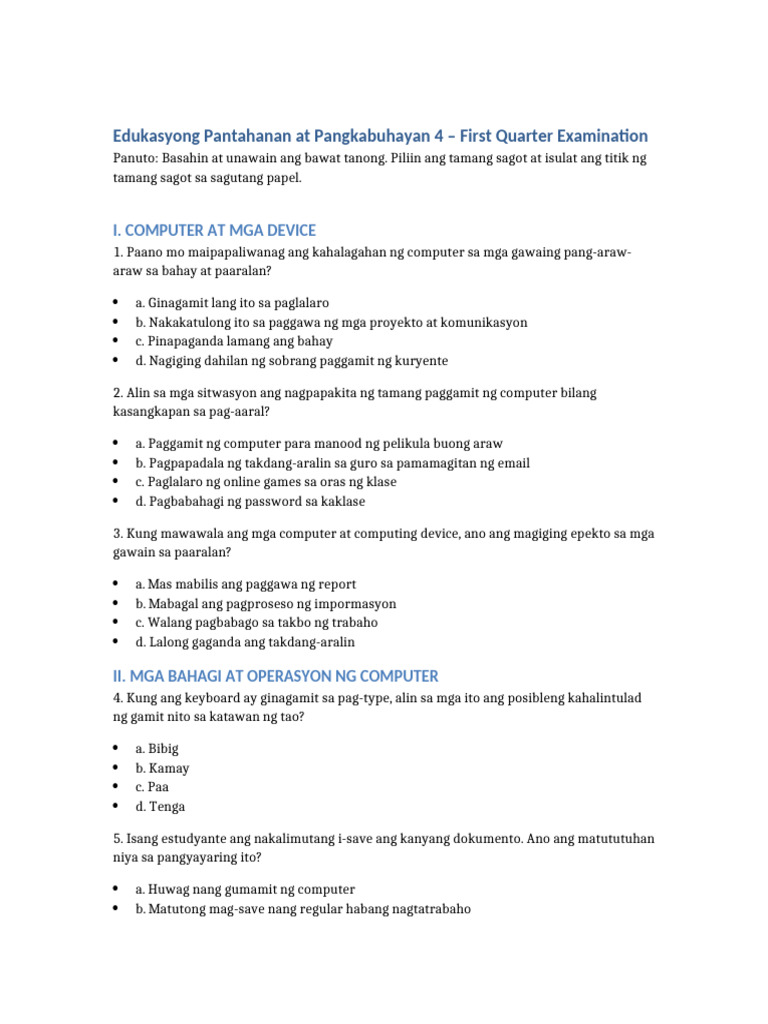 1st Quarter Exam | PDF