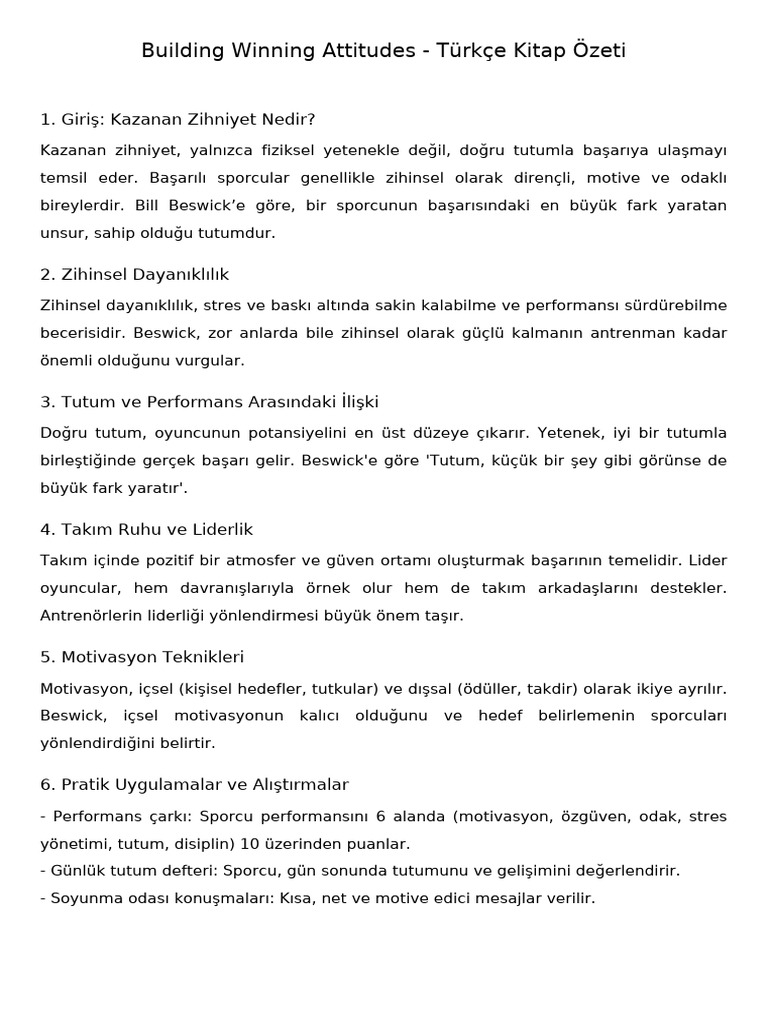 Building Winning Attitudes Turkce Ozet | PDF