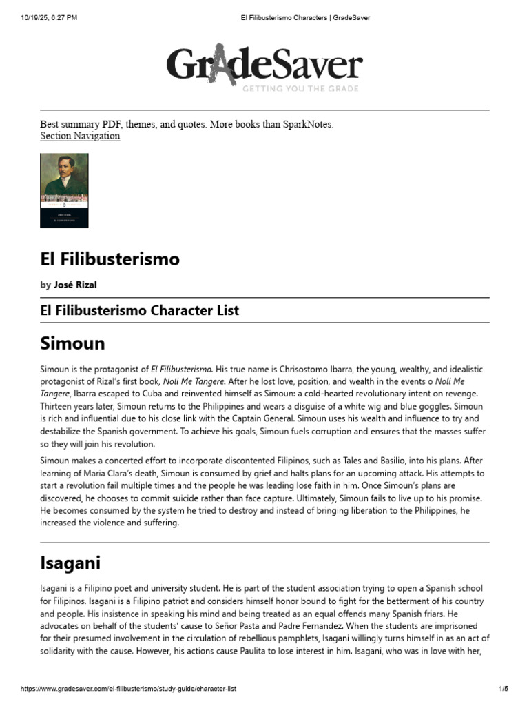 El Filibusterismo Character Analysis | PDF