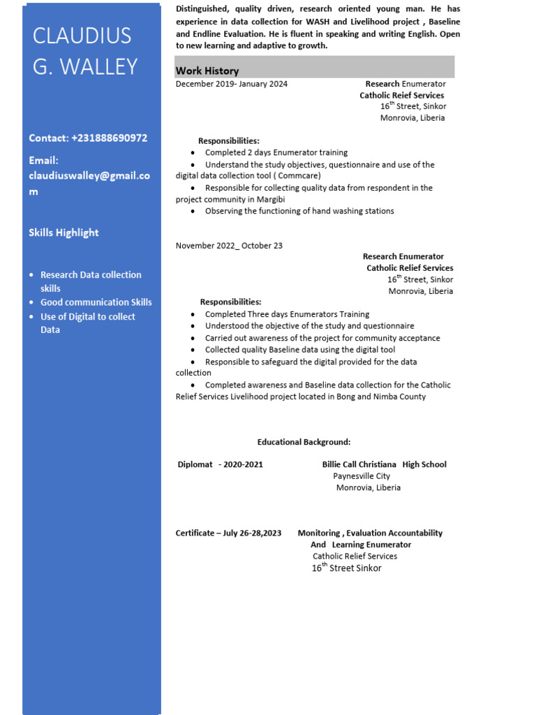 Claudius G Walley CV - 260102 - 200822 | PDF