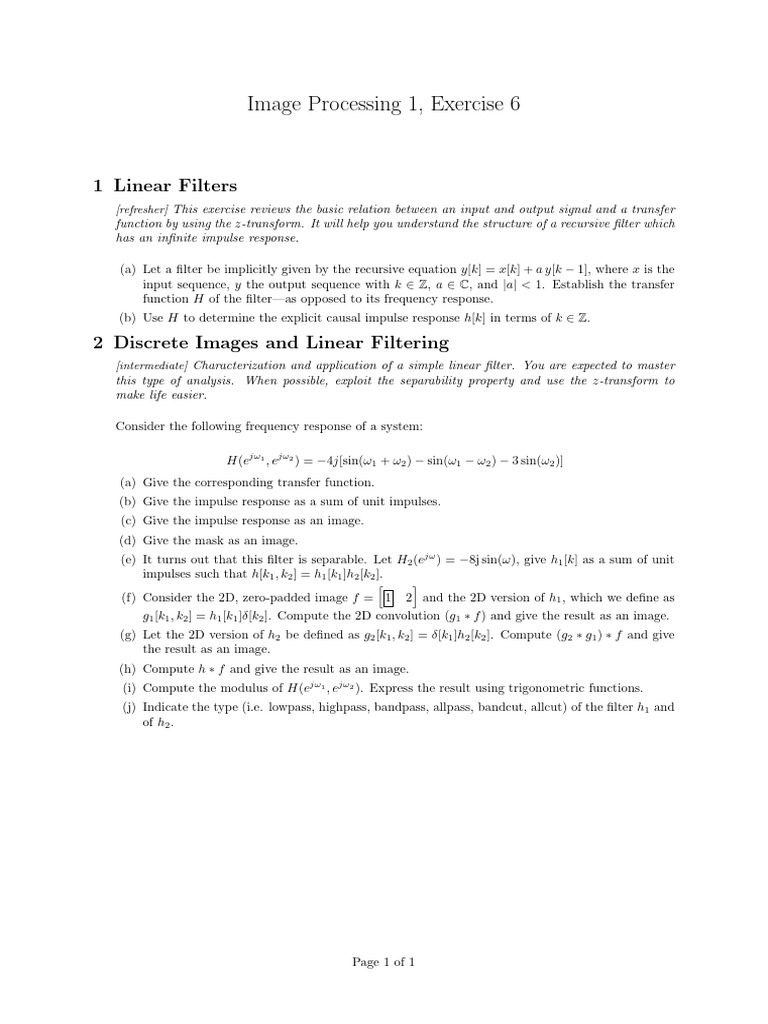 Linear Filters and Image Processing Exercises | PDF