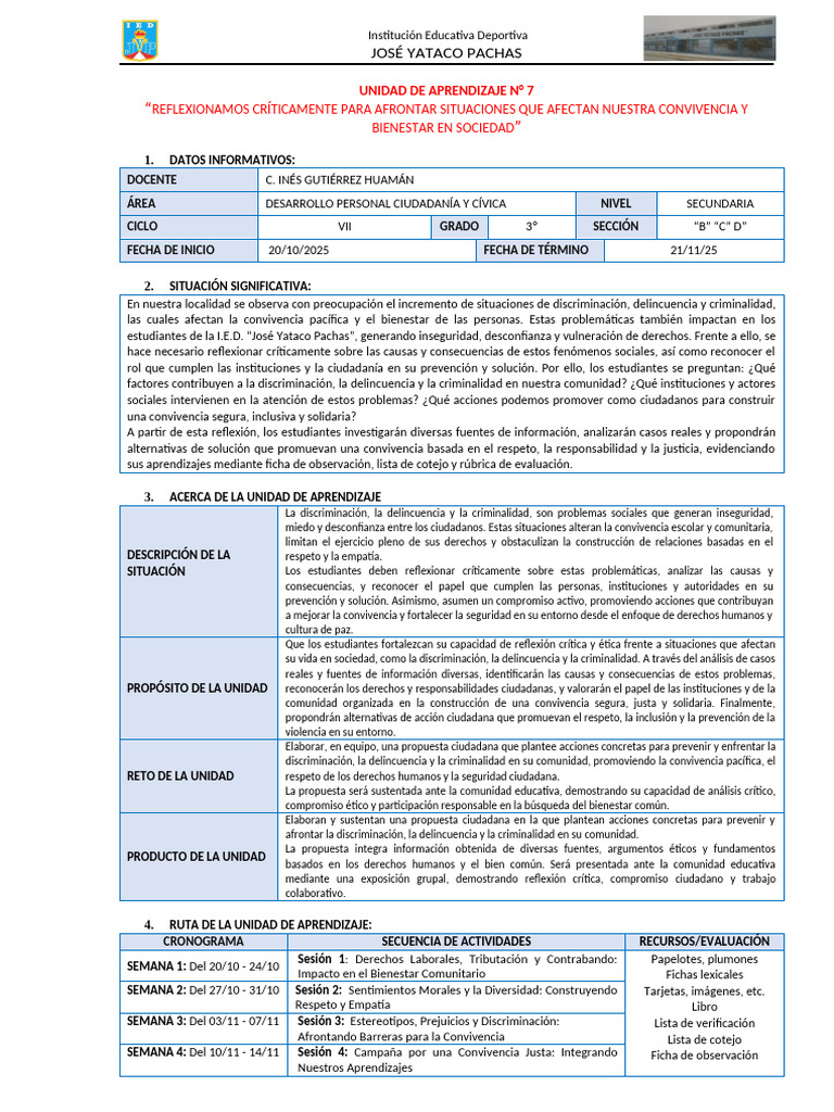 3RO BCD-U7 | PDF | Derechos humanos | Aprendizaje