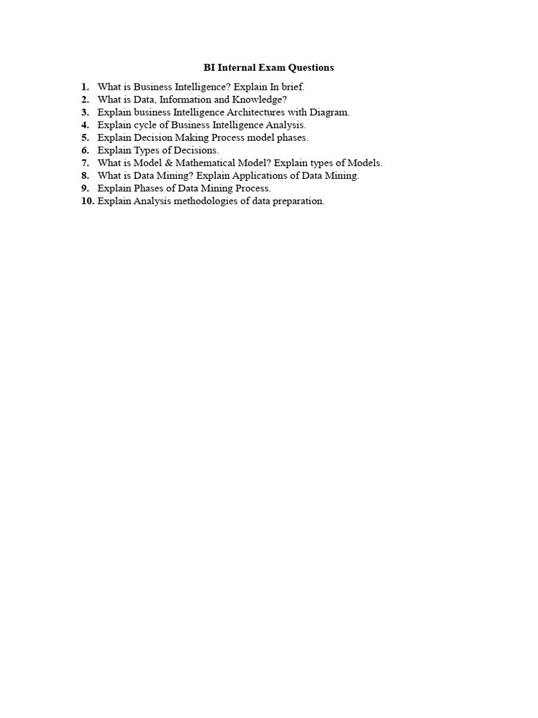 BI Internal Exam 2025-26 Questions | PDF