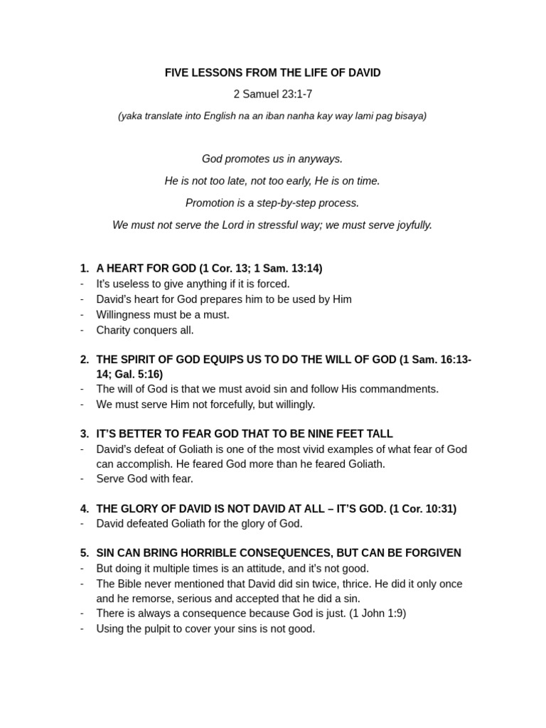 Five Lessons From The Life of David | PDF