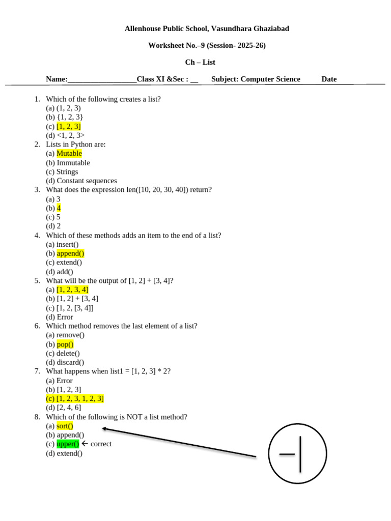 9.class XI List Worksheet | PDF | Programming Paradigms | Software ...