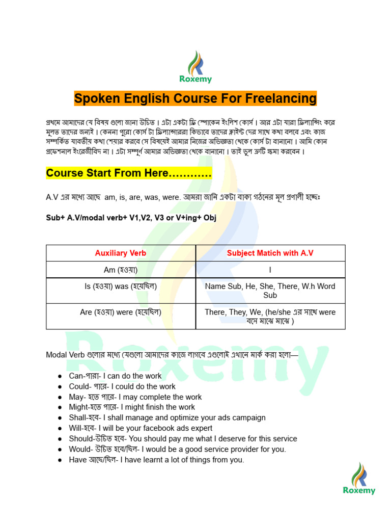 Spoken English Course For Freelancing | PDF | Grammatical Tense ...