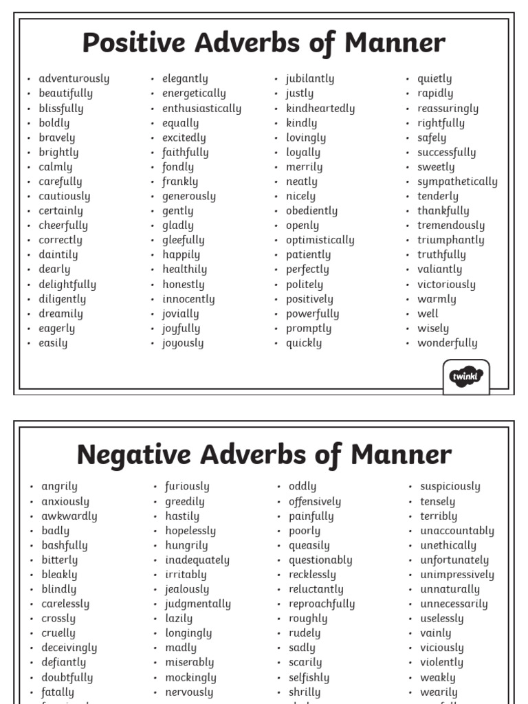Adverbs of Manner Lists Ver 1 | PDF