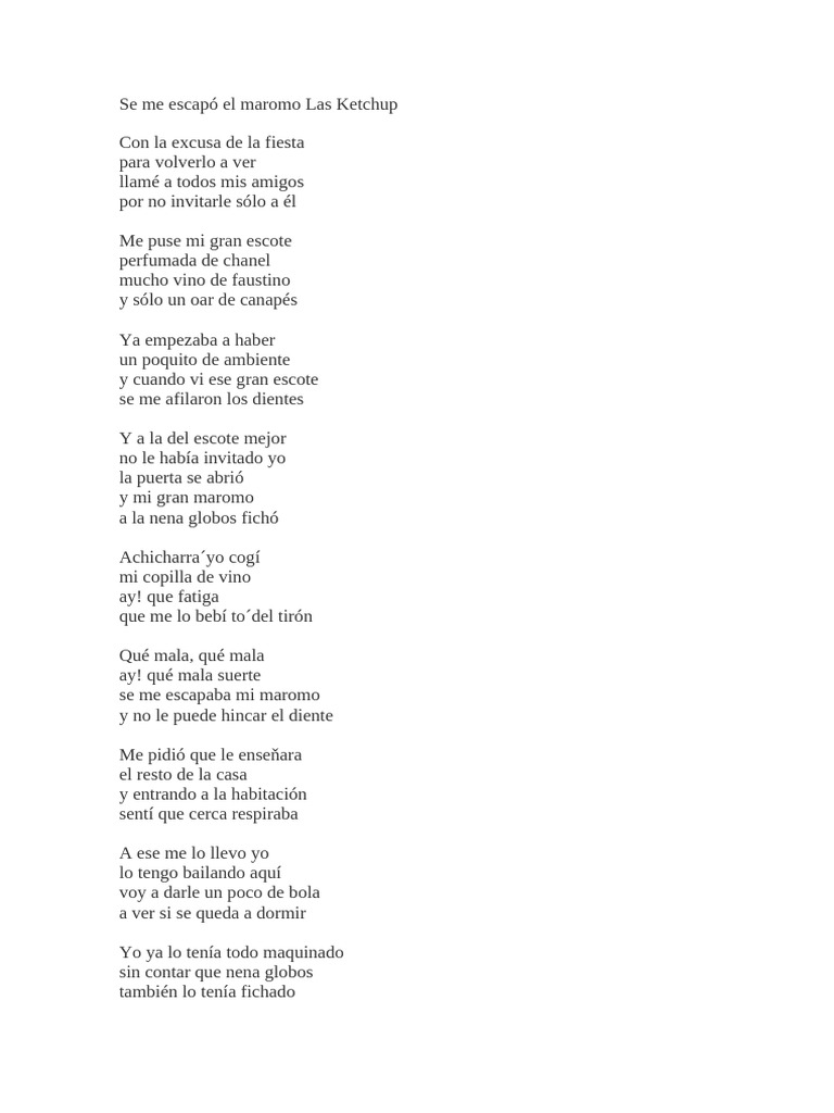 Se Me Escapó El Maromo Las Ketchup | PDF