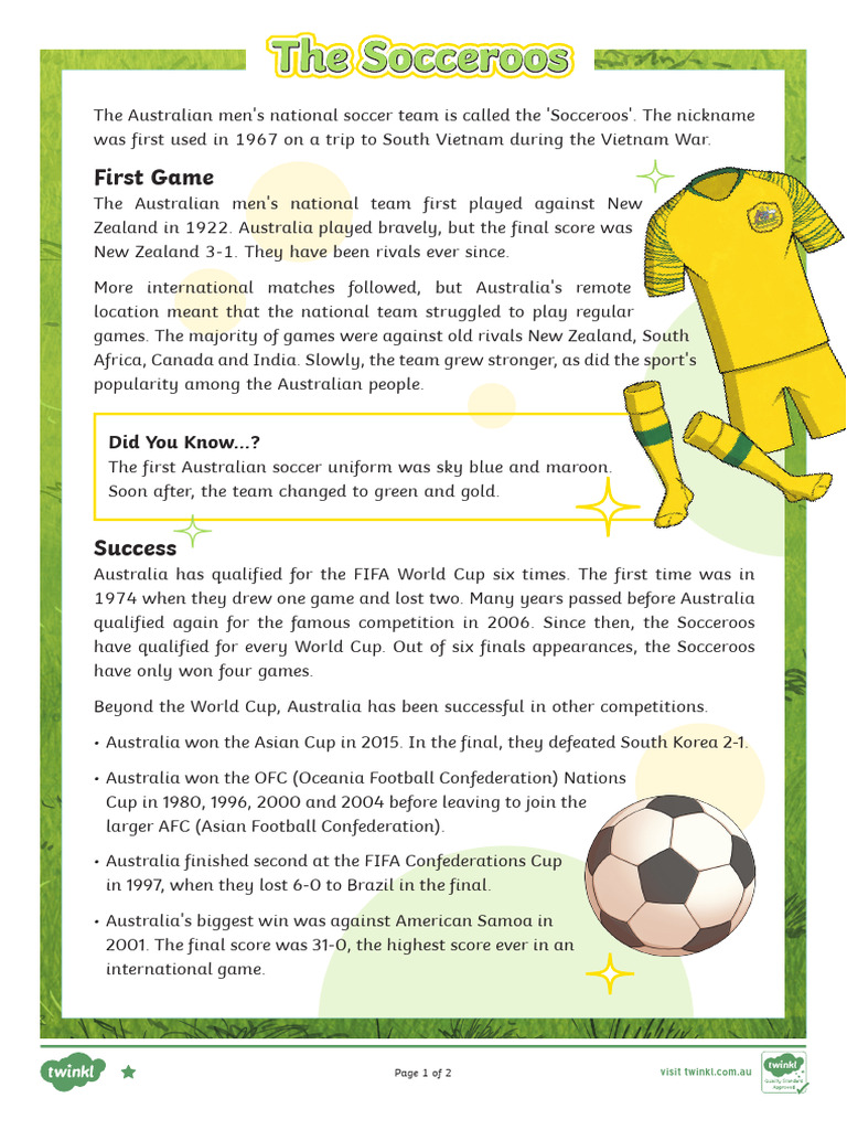 Socceroos Differentiated Reading Comprehension Ver 1 | PDF ...