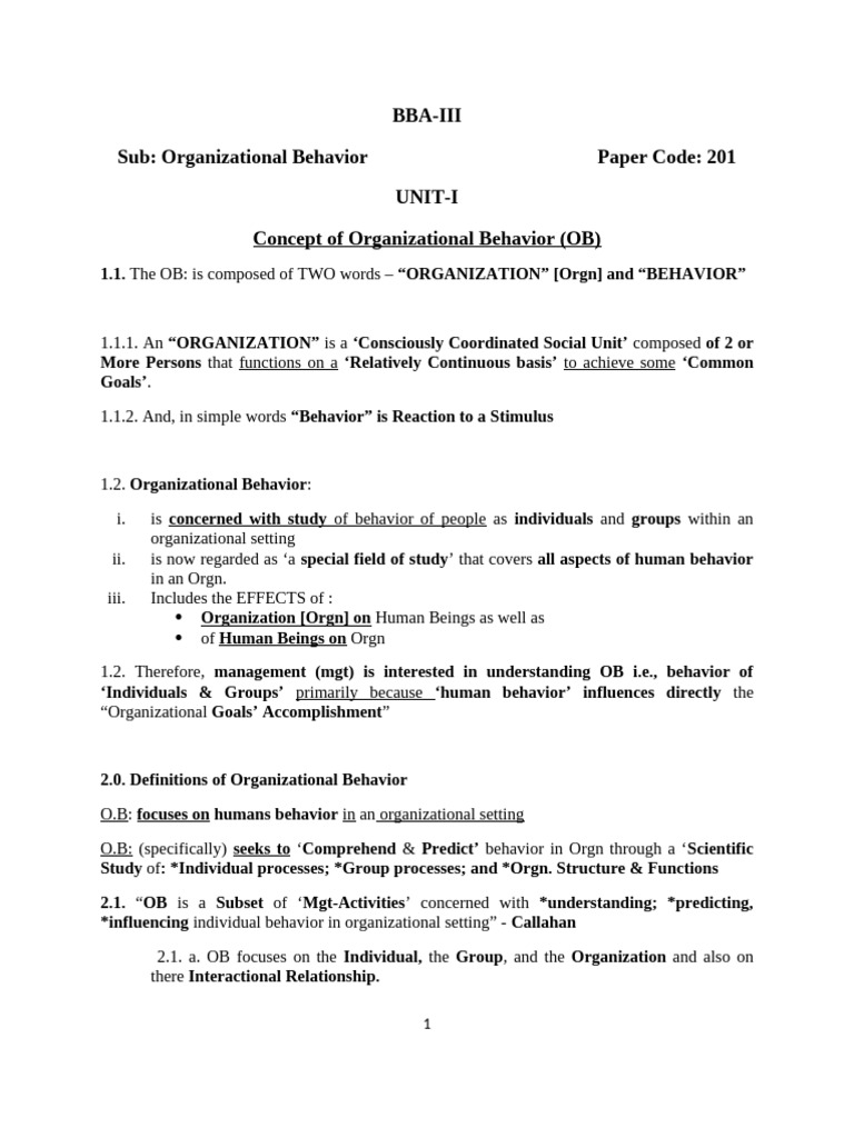 BBA III Sub Organizational Behavior Pape | PDF | Psychology | Sociology
