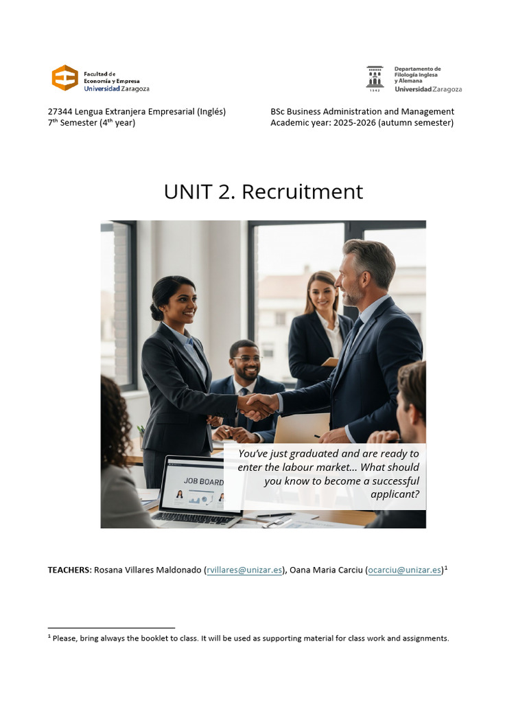 Handout Unit 2 Ss | PDF | Job Interview | Résumé