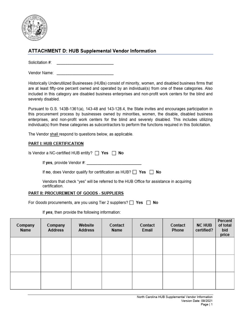 Form - HUB Supplemental Vendor Information - 9.2021 | PDF