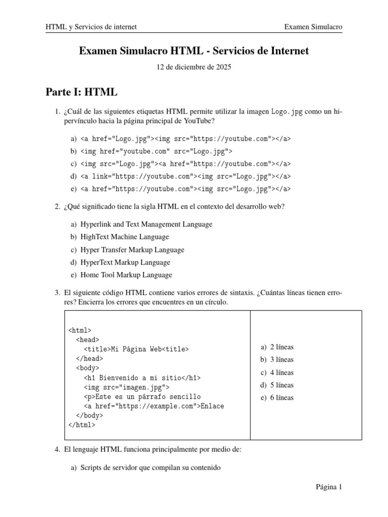 Examen Simulacro de HTML y Servicios Web | PDF | HTML | Internet