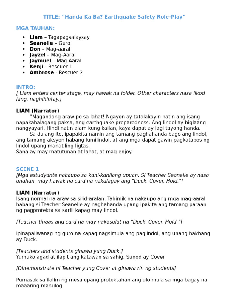 REVISED - Earhquake Role Play Script | PDF