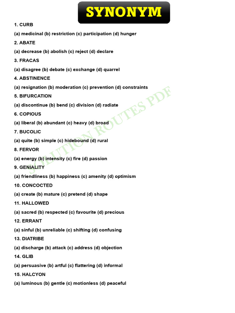 100 Synonym | PDF | Psychology | Behavioural Sciences