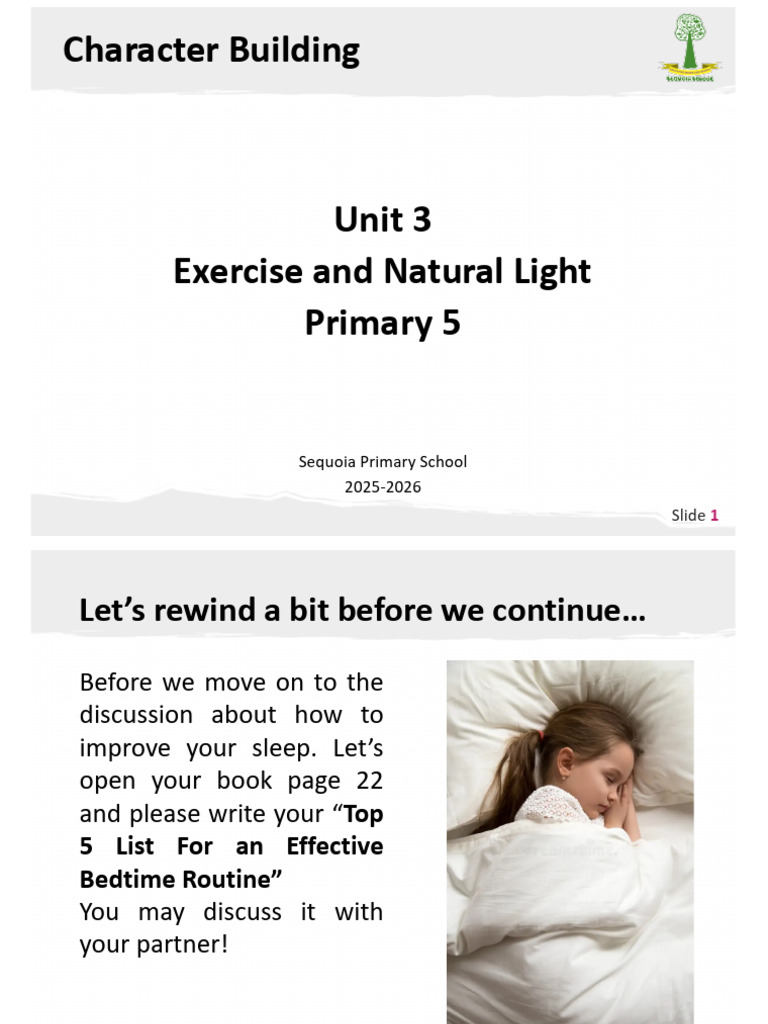 Week 11 - Primary 5 - CB - Exercise and Natural Light - Class Version ...