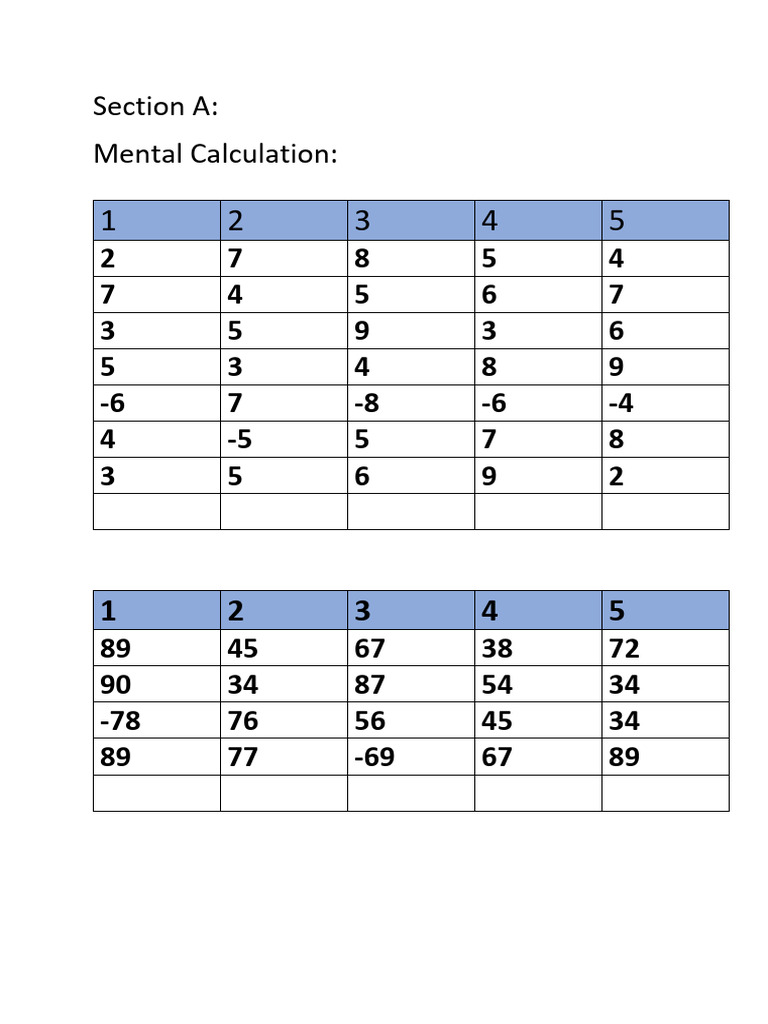 Mental Calculation Exercises and Tools | PDF