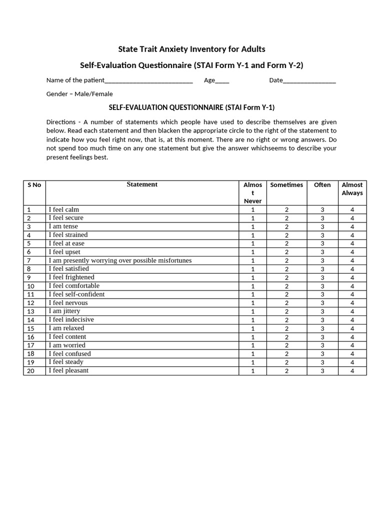 State Trait Anxiety Inventory For Adults | PDF | Psychology | Mental Health
