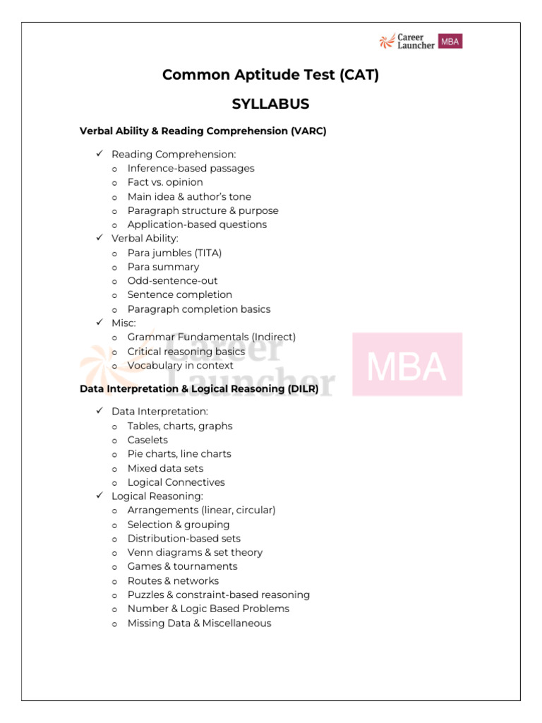 CAT Exam Syllabus Overview 2023 | PDF