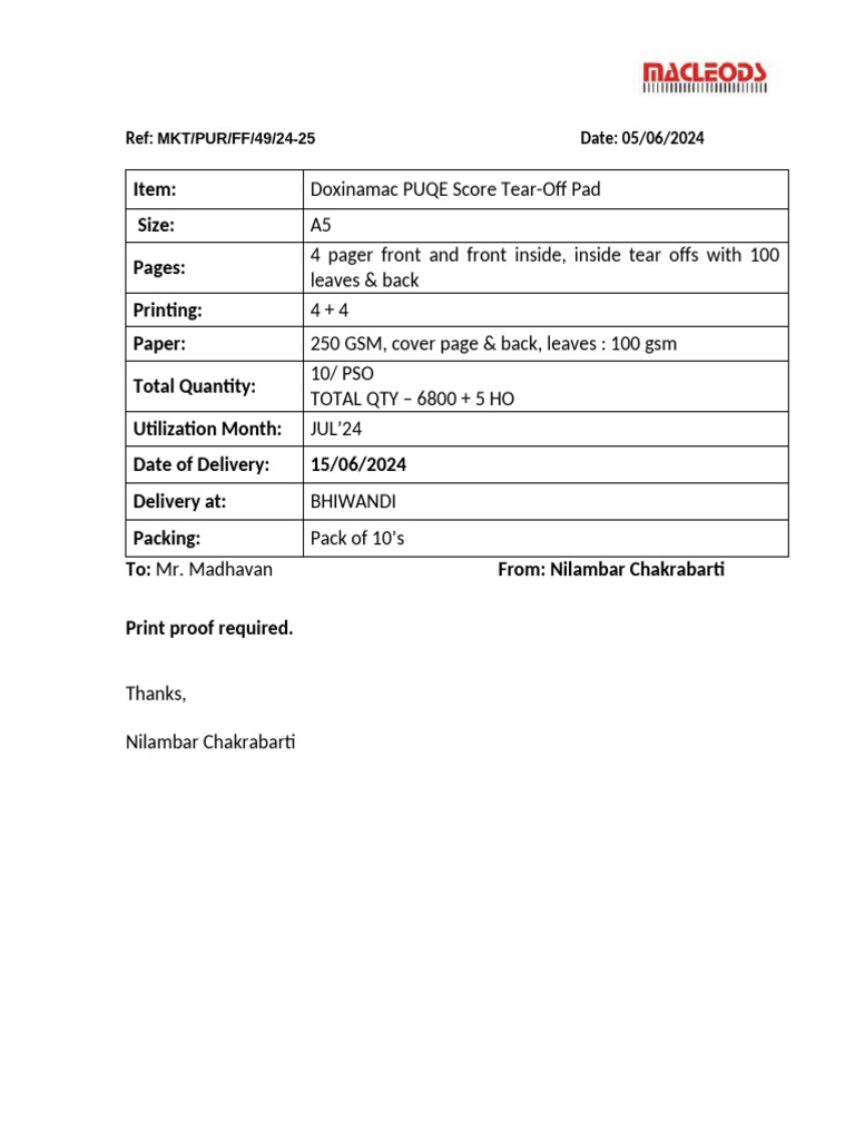 Doxinamac Tear Off Pads Indent | PDF