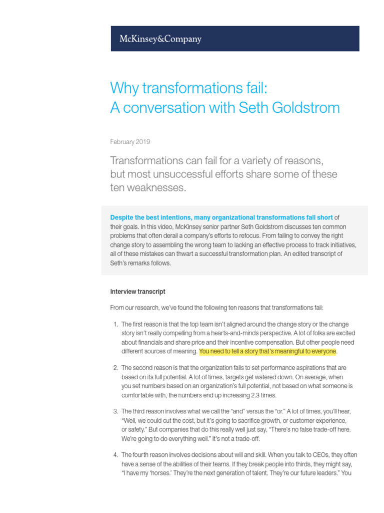 Why Transformations Fail A Conversation With Seth Goldstrom | PDF ...
