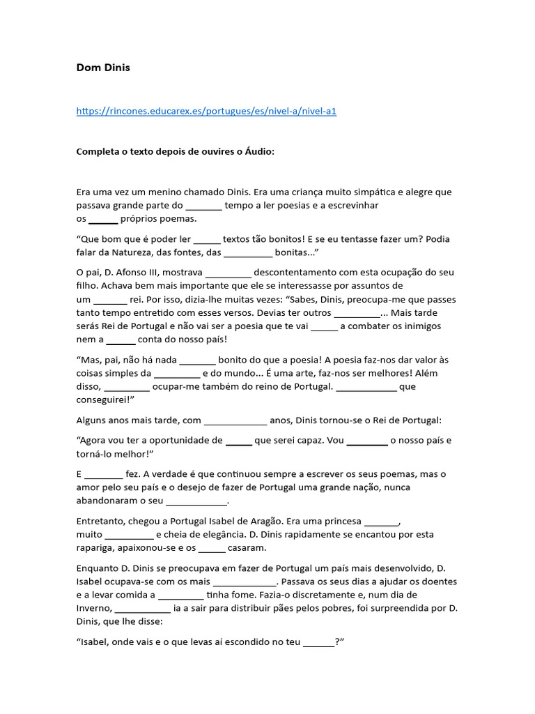 A2 B1 Audio e texto Dom Dinis | PDF | Portugal