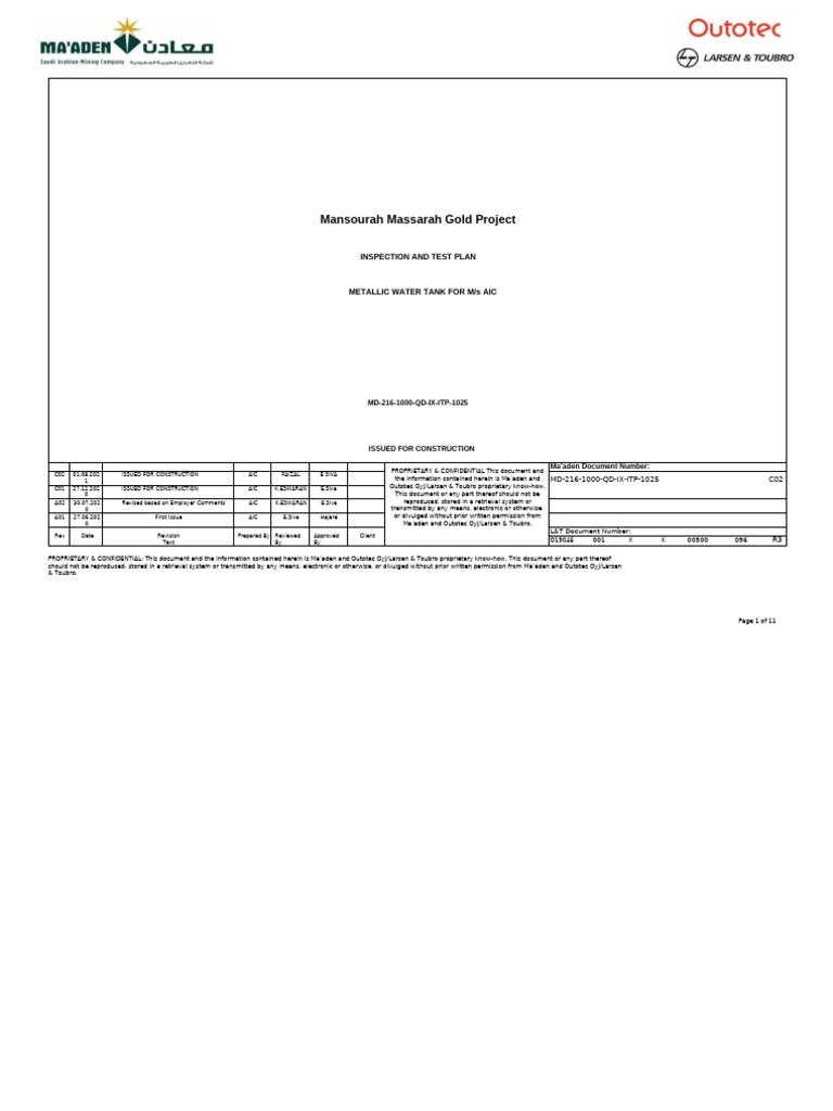MD-216-1000-QD-IX-ITP-1025-C02 Inspection and Test Plan For Metallic ...