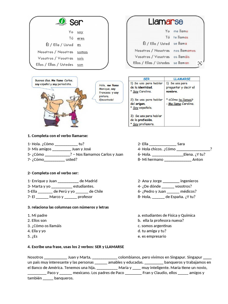 Verbos Llamarse y Ser | PDF
