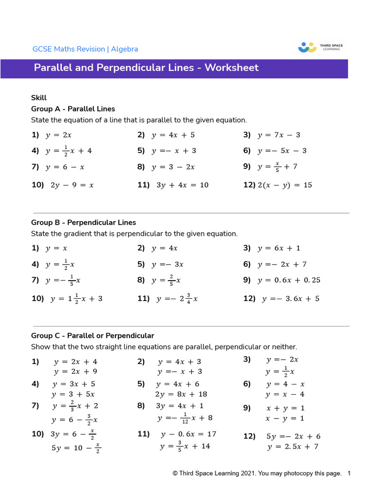 WS - Parallel and Perpendicular Lines | PDF | Equations | Circle