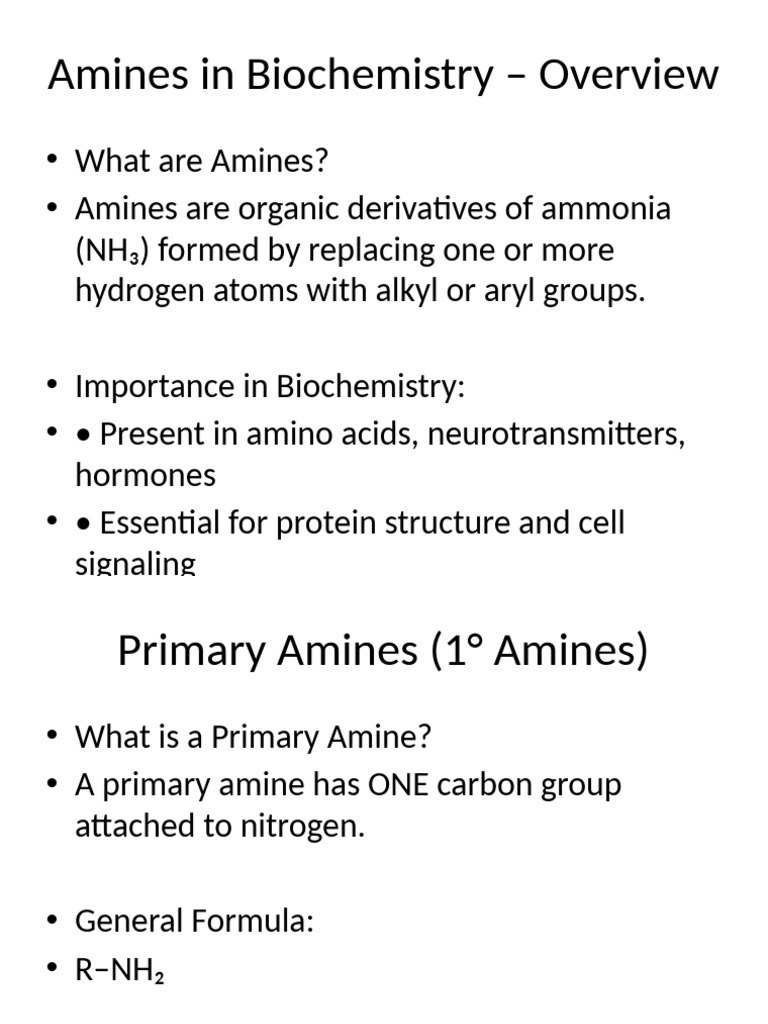 Primary Secondary Tertiary Amines Biochemistry | PDF
