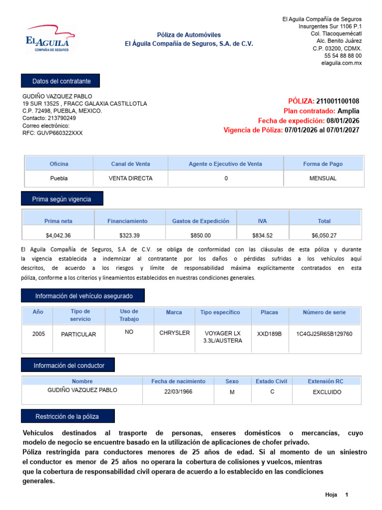 POLIZA 211001100108 | PDF | Póliza de seguros | Seguro