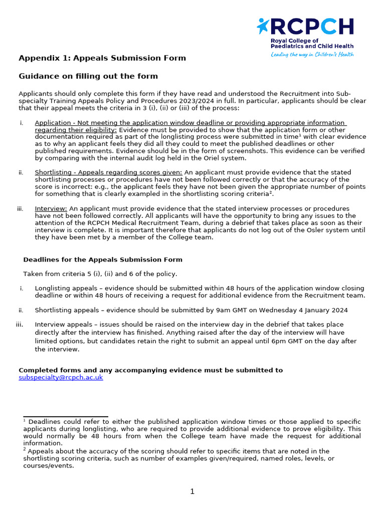 Appeals Submission Form for ST1 Training | PDF | Regulatory Compliance