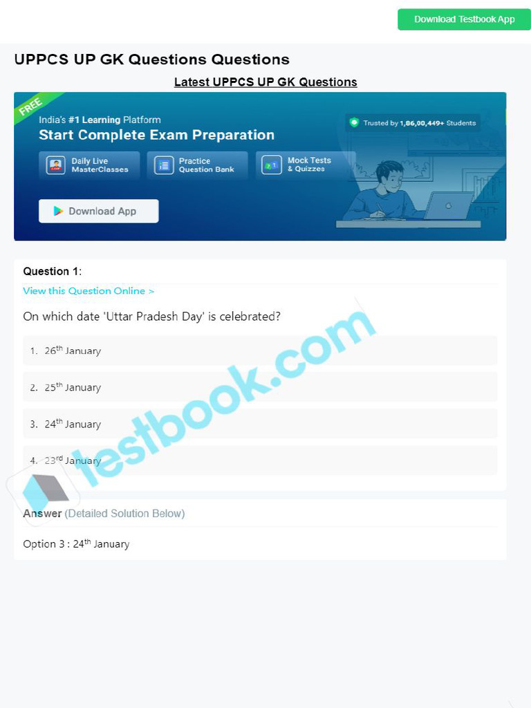 Uppcs Up GK Questions 659b9e0bd28f9d4052091ce7 | PDF