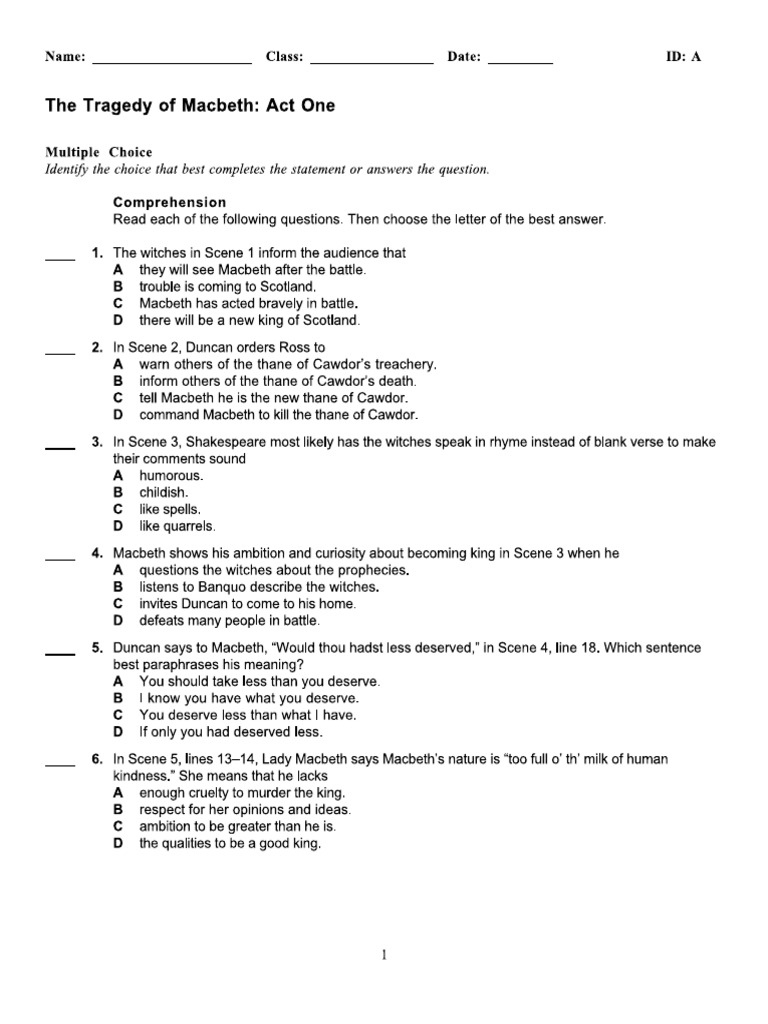 The Tragedy of Macbeth Act1 | PDF