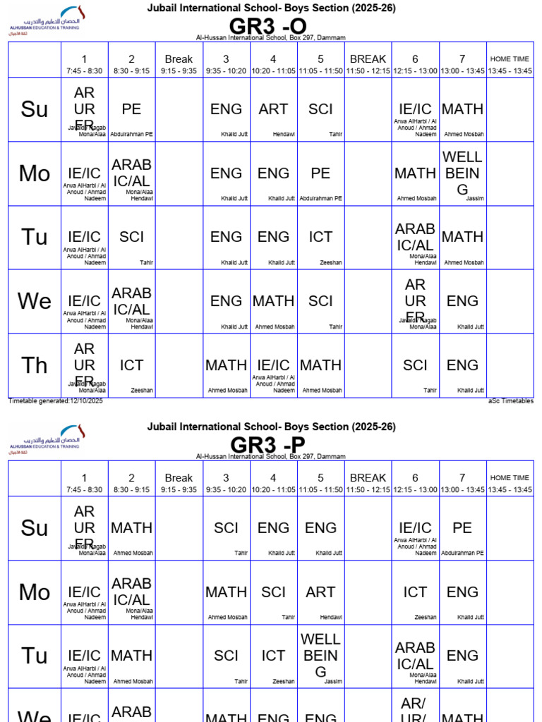 Boys Class Timetable Effective 15 Dec 2025 | PDF